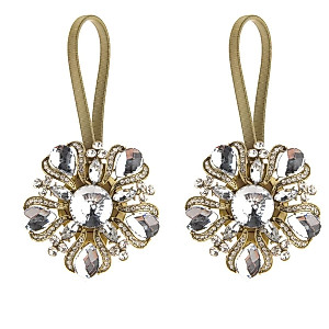 SUQ I OME Luxury Big Crystal Magnetic Curtain Tieback and Holdback Flower Curtain Clips Buckle Curtain Holder for Home Office Decoration (Bronze A,2PCS)