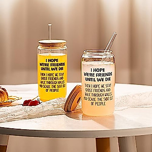 Gifts for Women Men, 16oz Drinking Glass Cup, Unique Friendship Gift for Best Friend BFF Bestie, Funny Personalized Birthday Christmas Valentines Mothers Day Present for Coworker Sister Female Her Him