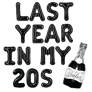 Last Year in My 20s Birthday Balloons Black with Champagne Foil Balloon - 29th Birthday Decorations for Woman Man
