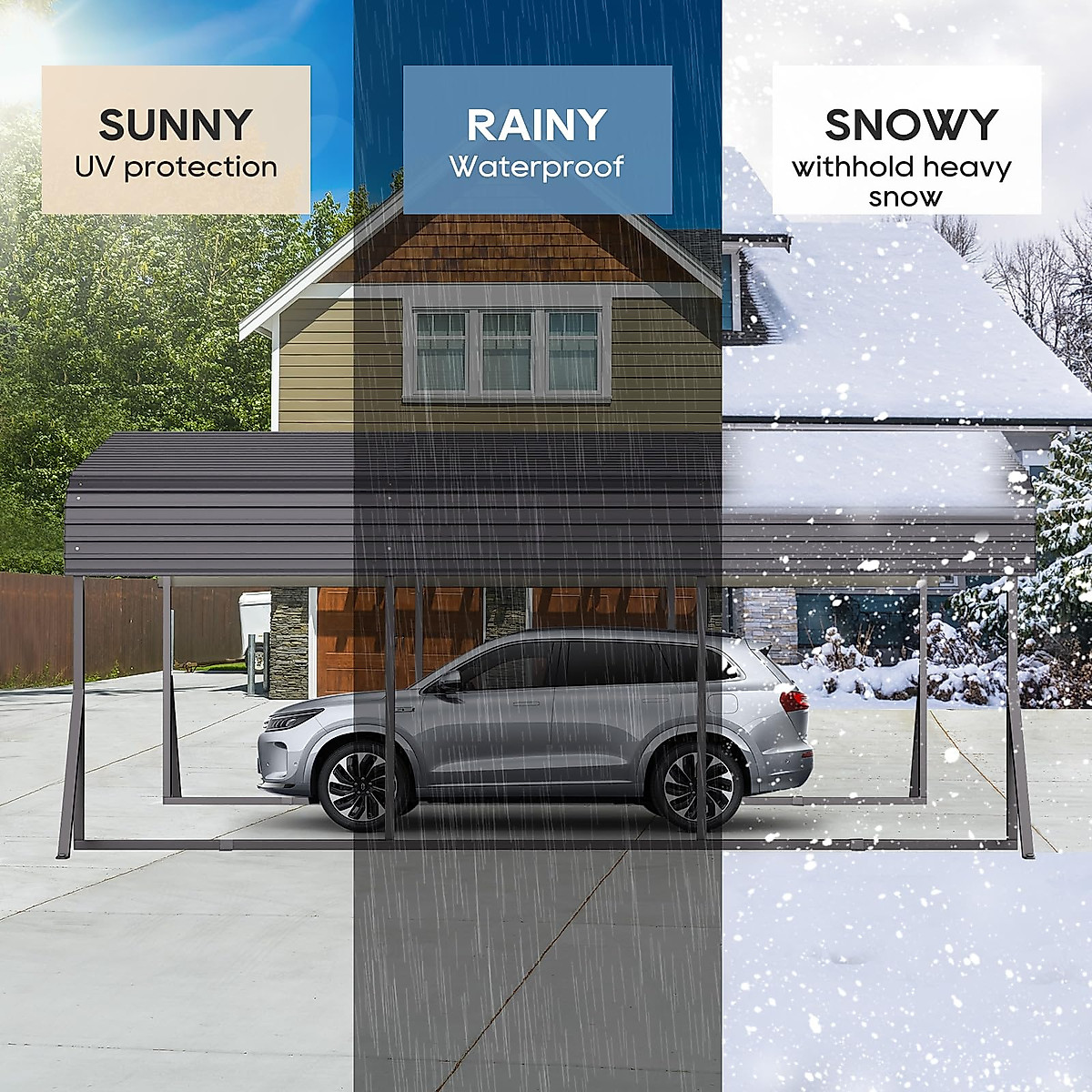 GS CHIER 10x15FT Metal Carport, Heavy Duty Carport with Galvanized Steel Roof and Enhanced Base, Upgraded Large Outdoor Carport Canopy, Metal Carport Garage for Cars, Boats, Trucks, Gray(10x15FT)