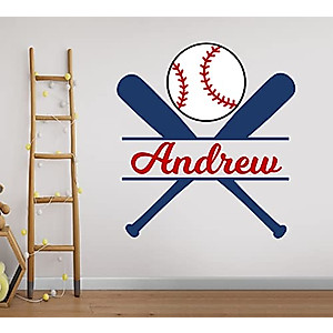 Baseball Wall Decals - Custom Name Decal - Wall Decor for Boys Room - Personalized Baseball Bat Wall Decal - Sport Wall Art Kids Bedroom Decor