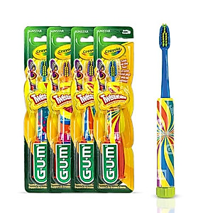 GUM Crayola Twistables Toothbrush for Kids , Soft Bristles Children & Toddler Toothbrush with Holder , For Ages 3+, 1ct (4pk)