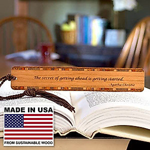 Agatha Christie Getting Ahead Quote On Handmade Wooden Bookmark - Also Available with Personalization - Made in USA