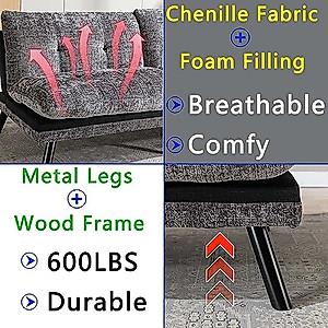 72" Sofa Bed Couch,Convertible Futon Sofa Bed,Modern Sleeper Sofa Couch with Metal Legs,Folding Loveseat Sofa with Adjustable Backrest for Living Room,Bedroom,Office,Small Space (Grey)