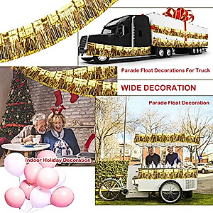 2 Pack Iridescent Float Fringe Curtains, Metallic Streamers Foil Fringe Garland Shiny Tassel Foil Float Parade Float Decorations for Trailer Car Graduation Homecoming Outdoor Indoor Party (Gold)