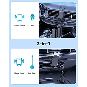 TECKNET Cup Holder Phone Mount for Car - Vent Clip with Cars, Trucks - Adjustable Gooseneck Cradles - Compatible with iPhone, Samsung, Google and Other 4''-7'' Cell Phones
