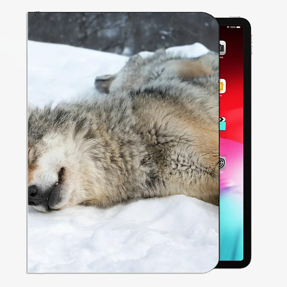 Wugao Wugao New iPad Pro 12.9 Case 2021(5th Gen) with Pencil Holder,Wolf Animals Snow A070 Auto Wake/Sleep Feature Standing Cover