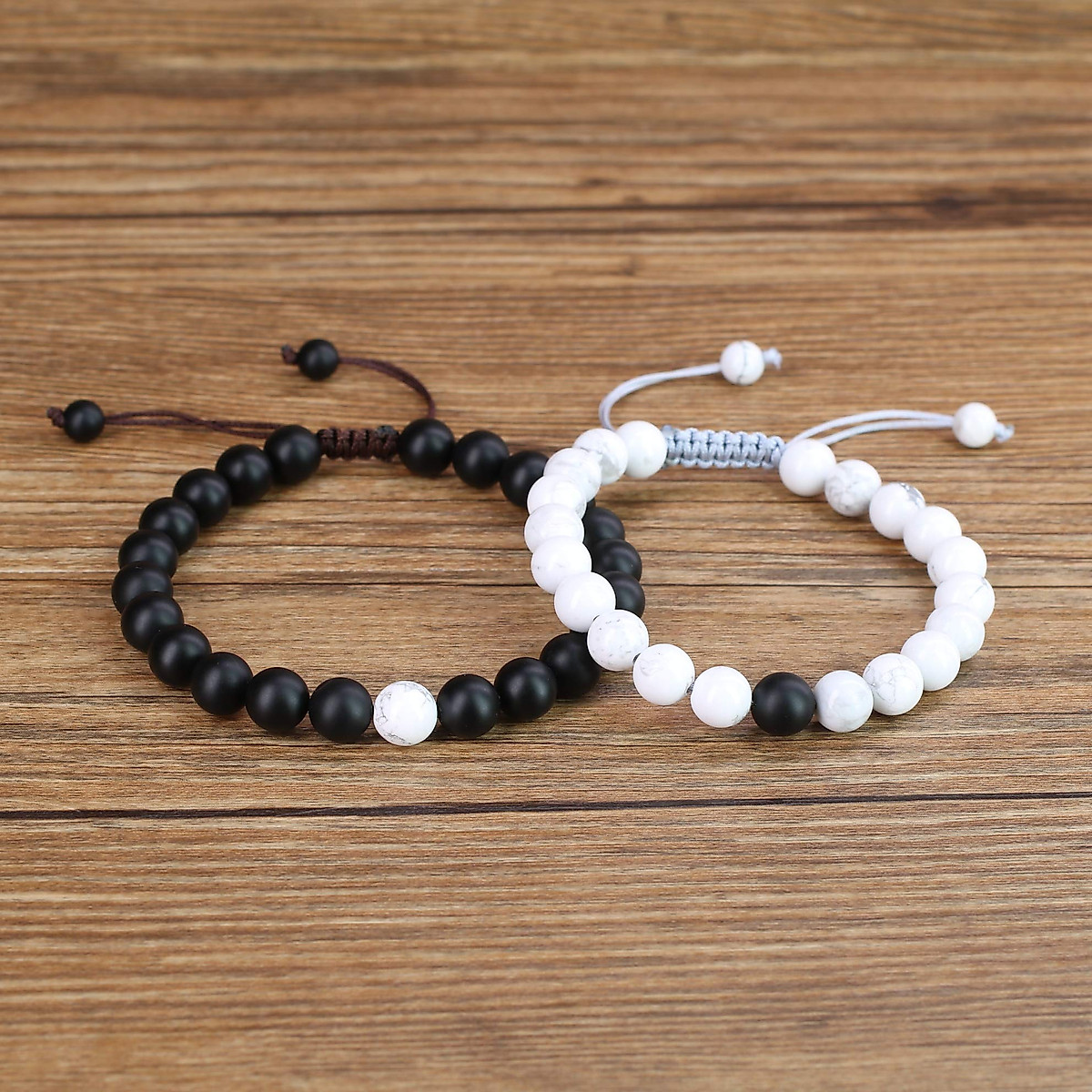 AmorWing Semi Precious Stones Onyx Howlite Yin Yang Mala Beads Relationship Bracelet