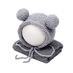 Zeroest Baby Photography Props Wrap Hat Newborn Photo Shoot Outfits Infant Photos Hats Blanket Set (Grey)