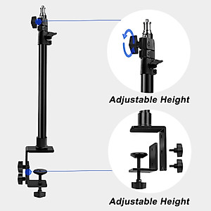 Obeamiu 2 Pack C Clamp Desk Mount Light Stand with 1/4" Ball Head and Hot Shoe Mount Adapter, 21-45 Inch Adjustable Tabletop Bracket Stand for DSLR Camera, Ring Light, Video Monitor, Microphone Webcam