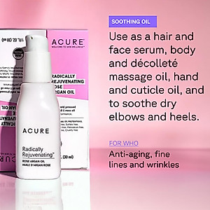 ACURE Radically Rejuvenating Rose Argan Oil - Face, Hair & Body Oil Serum Rich in Vitamin E - Lightweight, Non-Greasy, Vegan - 1 Fl Oz