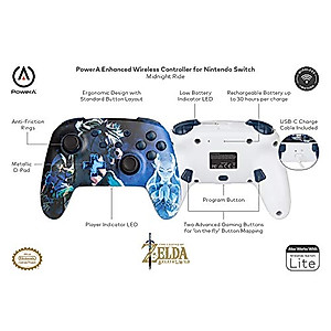 PowerA Enhanced Nintendo Switch Controller Wireless - Zelda Midnight Ride, Legend of Zelda Sworn Protector, tears of the kingdom, Rechargeable Pro Controller for Switch, Immersive Motion Control and Advanced Gaming Buttons
