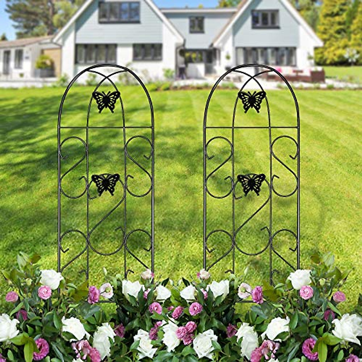 Amagabeli 4 Pack Garden Trellis for Climbing Plants 60" x 18" Rustproof Sturdy Black Iron Trellis for Potted Plant Support Butterfly Metal Trellis for Climbing Roses Vine Flower Cucumber Clematis GT02