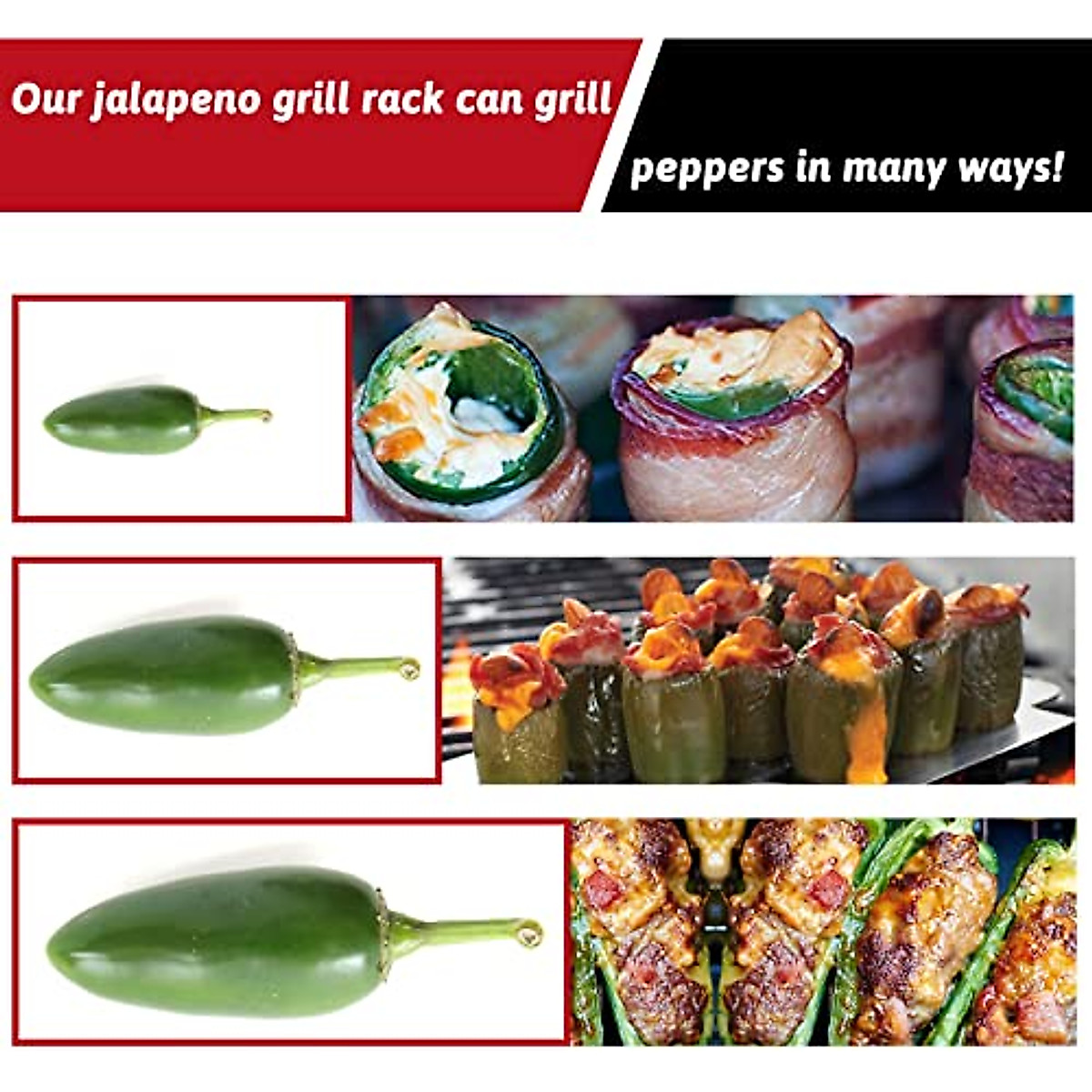 KAMaster Jalapeno Grill Rack Barbecue Stainless Chili Pepper Roasting Rack for Cooking Chili or Chicken Legs & Wings Roasting on BBQ Smoker or Oven Better for Small Jalapeno