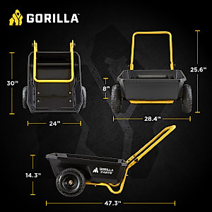 Gorilla Carts 4GCG-NF 4 Cu. Ft. Poly Garden Dump Cart with No-Flat Tires, Black (Amazon Exclusive)