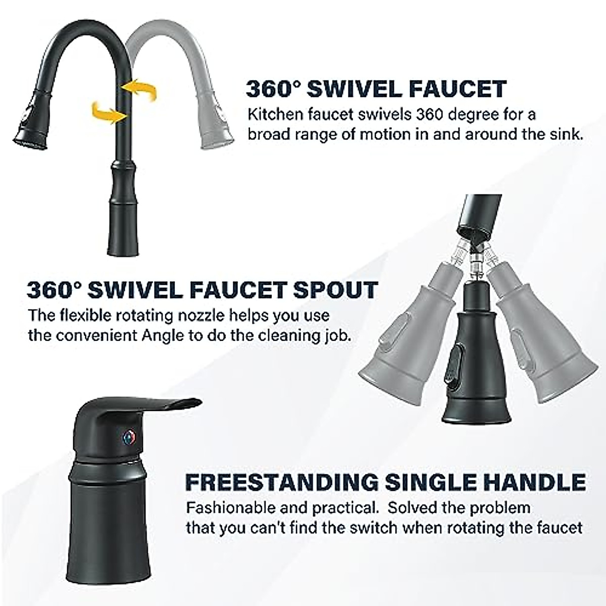 Oulantron High Arc Pull Down Sprayer Kitchen Faucet Single Handle Kitchen Faucets 2 Hole Matte Black Commercial Kitchen Sink Faucet Pull Out Kitchen Sink Faucet