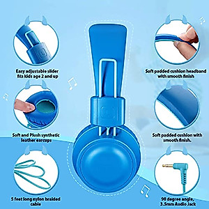 iRAG J01 Kids Headphones Foldable Stereo Tangle-Free 5ft Long Cord 3.5mm Jack Plug in Wired On-Ear Headset for iPad/Amazon Kindle,Fire/Toddler/Boys/Girls/School/Laptop/Travel/Plane/Tablet(Ocean Blue)