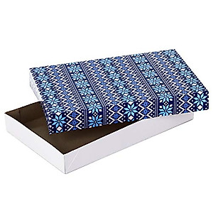 Hallmark Holiday Designed Shirt Boxes, Snowy Blues (Pack of 12) Snowflakes, Stripes, Sweater Pattern, Reindeer