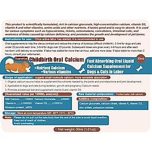 Oral Calcium for Dogs Fast Absorbing Calcium Supplement Liquid - Whelping, Nursing, and Calcium Deficiency Supporting Efficient Labor-30 cc