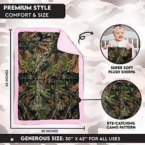 Baby Infant Camo Accent Soft Sherpa and Plushed Lined Coral Fleece Gift Blanket (Everest White)