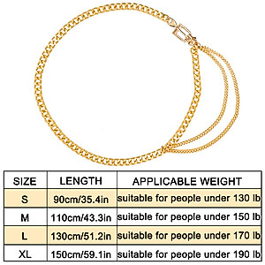 YeeHeen Chain Belt for Women Gold Multilayer Waist Chain Dress Body Chains for Girls Plus Size 130CM Gold