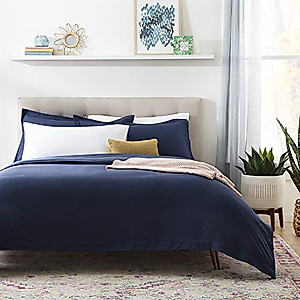 Linenspa Microfiber Duvet Cover - Three Piece Set Includes Duvet Cover and Two Shams - Soft Brushed Microfiber - Hypoallergenic, Navy, Full