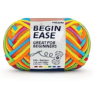 120g Rainbow Color Yarn for Crocheting and Knitting; Rainbow Yarn for Beginners with Easy-to-See Stitches;Worsted-Weight Medium #4;Yarn for Beginners Crochet Kit Making