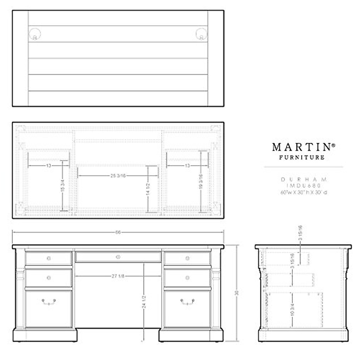 Martin Furniture Durham Double Pedestal Executive Desk, White