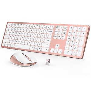 Wireless Keyboard and Mouse Combo with Backlit, Seenda Illuminated Rechargeable Full-Size Keyboard and Mouse for Windows Computer Laptop Desktop (Rose Gold)