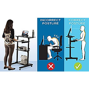 Mount-It! Mobile Standing Desk/Height Adjustable Stand Up Computer Work Station | Rolling Presentation Cart with 27.5 Inch Wide Platform, Locking Wheels