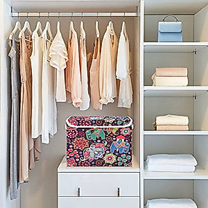 Paisley Elephant Storage Basket 16.5x12.6x11.8 In Collapsible Fabric Storage Cubes Organizer Large Storage Bin with Lids and Handles for Shelves Bedroom Closet Office