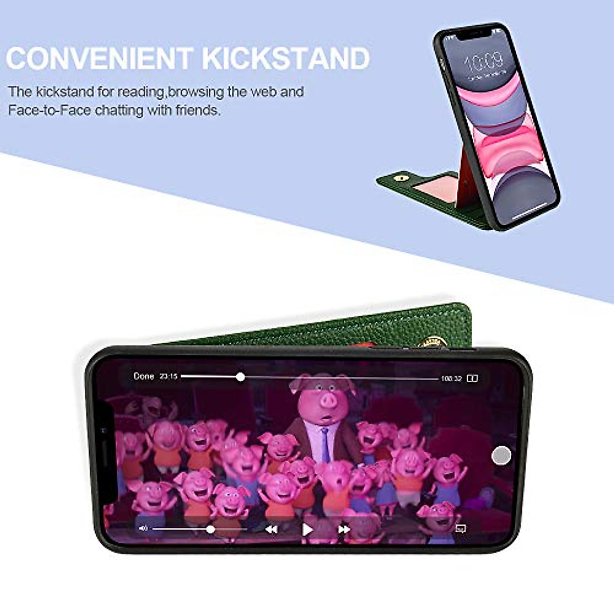 iPhone 11 Wallet Case, ZVE iPhone 11 Case with Credit Card Holder Slot Protective Shockproof Pocket Wallet Case Handbag Slim Leather Case for Apple iPhone 11,6.1 inch - Dard Green