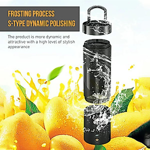 THERAFLY Portable Blender, Personal Travel Sized 16oz for Fruit Smoothies, 6 Sharp Blades, Mini USB Rechargeable, Waterproof, Powerful Electric Juicer with Carrying Handle for Traveling & Gym (Black)