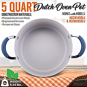NutriChef Dutch Oven Pot with Lid - Non-Stick High-Qualified Kitchen Cookware with See-Through Tempered Glass Lids, 5 Quart (Works with Models: NCCW14SBLU & NCCW20SBLU) - NutriChef NCCW14SBLUDOP