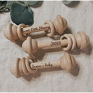 Baby Salute Personalized Custom Rattle Natural Beechwood Baby Rattle Name Engraved Educational Baby Boy or Girl Newborn Gift Baby Shower Keepsake