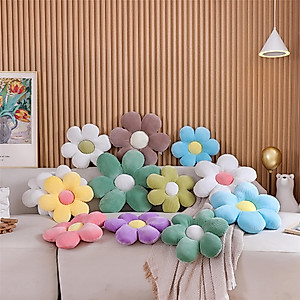 YILANLAN Cute flower pillow plush floor pillow cartoon thick plush office chair sitting tatami flower cushion cushion simple room decoration (40cm*40cm, White)