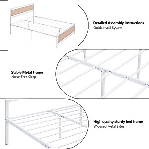 Full Size Platform Bed Frame with Solid Wooden Headboard & Footboard, Metal Slats Support, Ample Under Bed Storage for Bedroom Apartment Boy Girl, No Box Spring Needed/Easy Assembly/No Noise, White