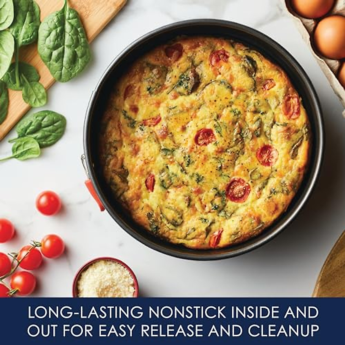 Rachael Ray Oven Lovin' Nonstick Bakeware Springform Baking Pan/ Springform Cake Pan / Cheesecake Pan With Grips, Round - 9 Inch, Gray