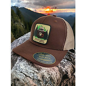 PNW Apparel Smokey The Bear Keep it Green Snapback Trucker Hat with Smokey The Bear Woven Patch (Brown/Tan)