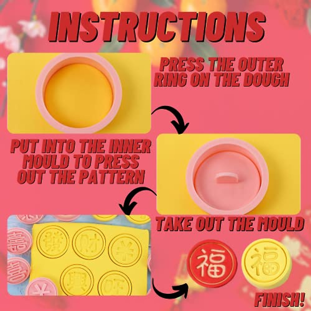 Crethinkaty 10Pcs Chinese New Year Cookie Cutters 3D Chinese Style Biscuit Mold Fondant Molds Celebrate Chinese New Year Bakeware Tool