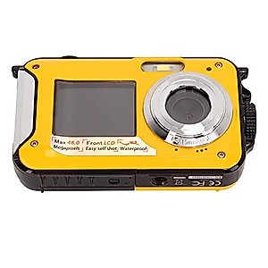 Waterproof Digital Camera, Micro USB 2.0 Full HD Double Screens Waterproof Digital Camera for Photograph Yellow