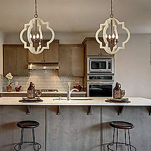 LOG BARN Farmhouse Chandelier, Handmade Distressed White Large Wood Light Fixture for Dining Room, Bedroom, Foyer, Entryway and Living Room