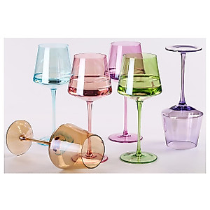 Physkoa Mothers Day Gifts for Mom Colored Wine Glasses Set 6, 16oz Long Stem Multi-Color Wine Glass-Colorful Wine Glasses for Christmas Celebrations-HandBlown|Durable|HandWash