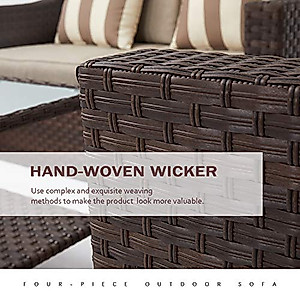 SUNCROWN 4-Piece Outdoor Patio Furniture Conversation Set Rattan Wicker Chairs and Glass Top Table All-Weather and Thick Cushions - Brown