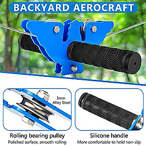 X XBEN Zip line Kits for Backyard 98FT, Zip Lines for Kid and Adult, Included Swing Seat, Ziplines Brake, and Steel Trolley, Outdoor Playground Equipment