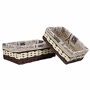 Gzsekken Wicker Basket, Hand-Woven Paper Rope Wicker Baskets for Storage (Set of 2) Toilet Paper Decorative Wicker Baskets with Liner for Shelves, Storage Basket for Organizing & Decor, Brown