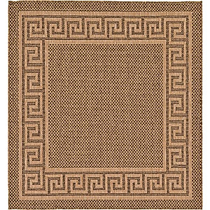 Unique Loom Outdoor Border Collection Area Rug - Greek Key (5' 4" Square, Brown/ Light Brown)