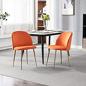 Wahson Set of 4 Velvet Dining Room Chairs, Velvet Fabric Upholstered Hostess Dining Chairs, Side Chairs, with Golden Chrome Legs, Orange
