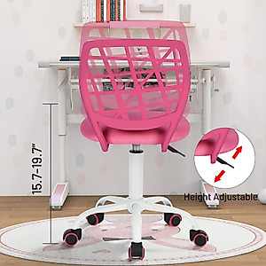 FurnitureR Kids Desk Chair, Armless Small Office Chair Adjsutable Swivel Task Chair with Soft Cushion for Study Kids Teens Child, Pink