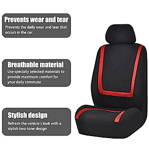 BELOMI Car Seat Covers Full Set, Breathable Premium Cloth Automotive Seat Cover, Universal Front and Rear Seat Covers, Easy to Install Car Accessories for Most Cars Trucks SUV (Red)